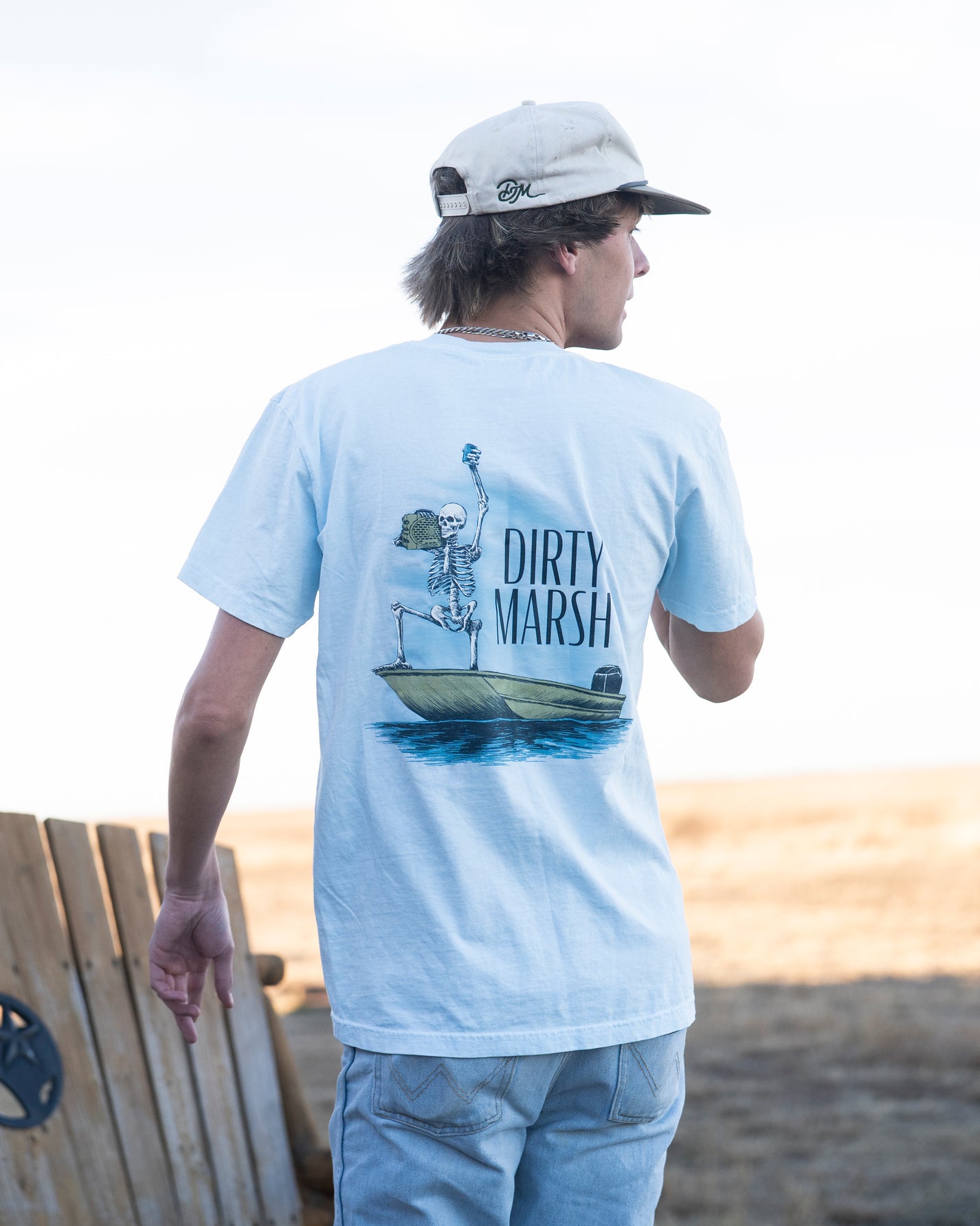 Skelly With Da Speaker Tee | Chambray – Dirty Marsh Outfitters